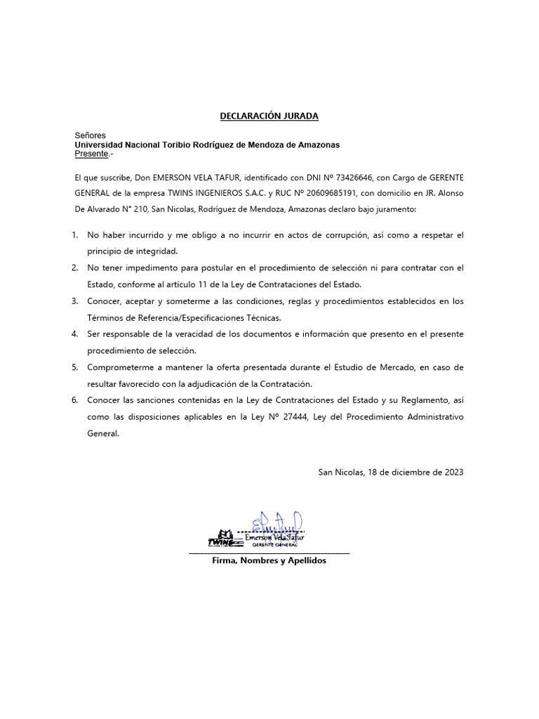 Anexo #04 - Declaración Jurada | PDF | Ciencias sociales