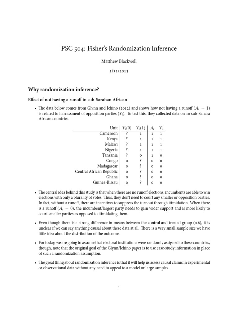 Fisher's Randomization Inference - Matthew Blackwell | PDF ...