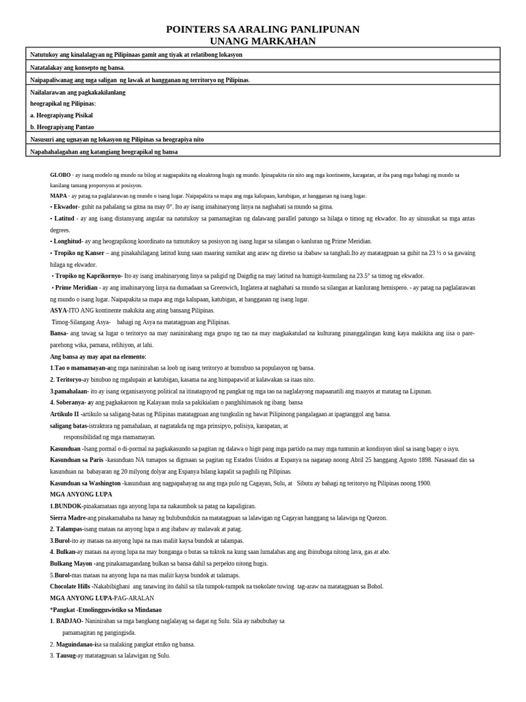 Pointers Sa Araling Panlipunan | PDF