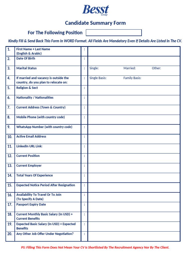 CSF - Candidate Summary Form - 2024 | PDF