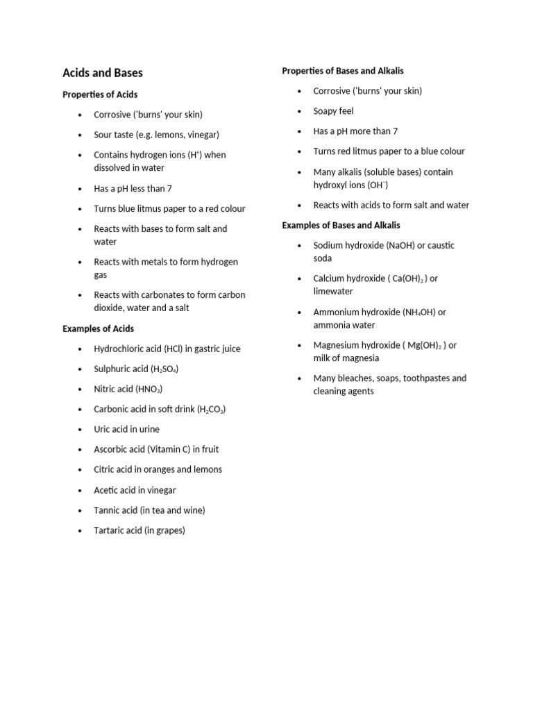 Acids and Bases: Key Properties | PDF