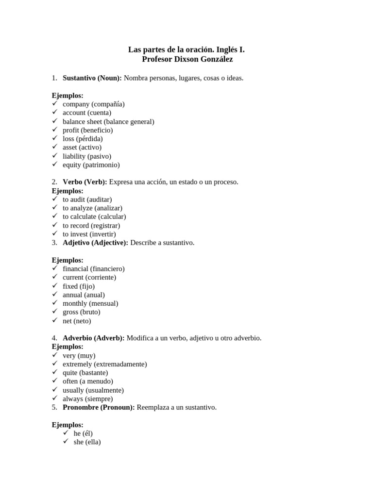 Guía Sobre Las Partes de La Oración | PDF | Parte del discurso | Sintaxis