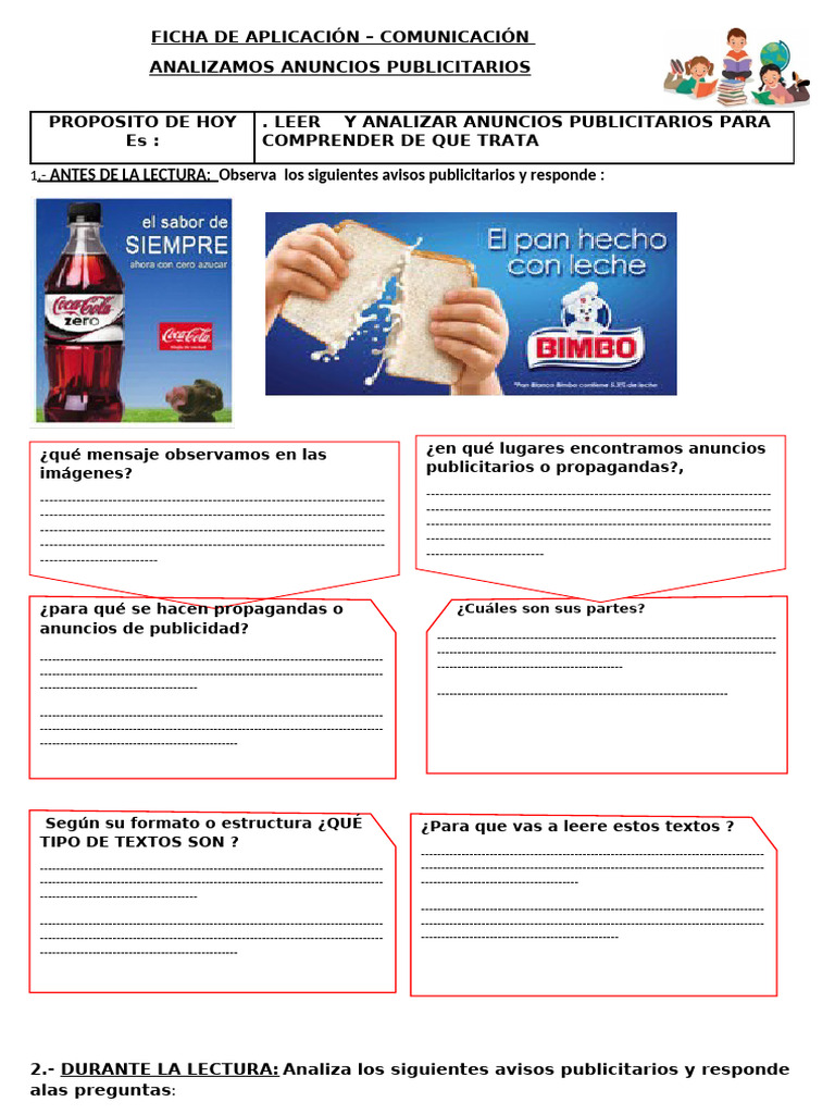 Ficha Analizamos Avisos Publicitarios | PDF | Publicidad | Coca Cola