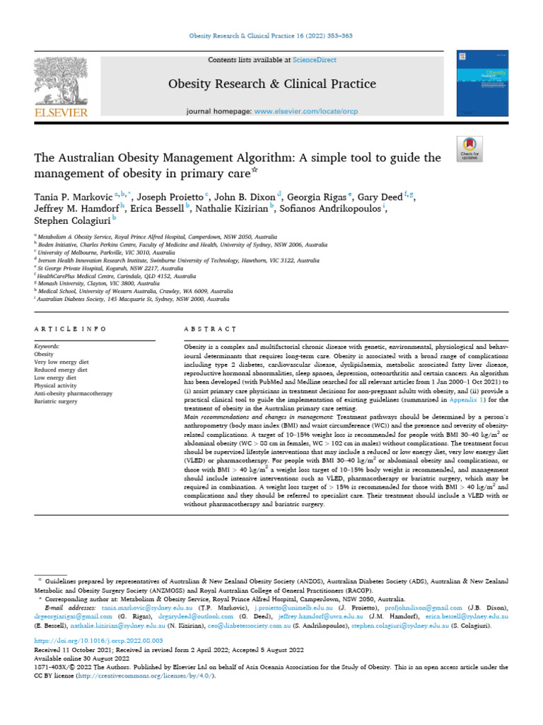 Australian Obesity Management Algorithm | PDF | Obesity | Dieting