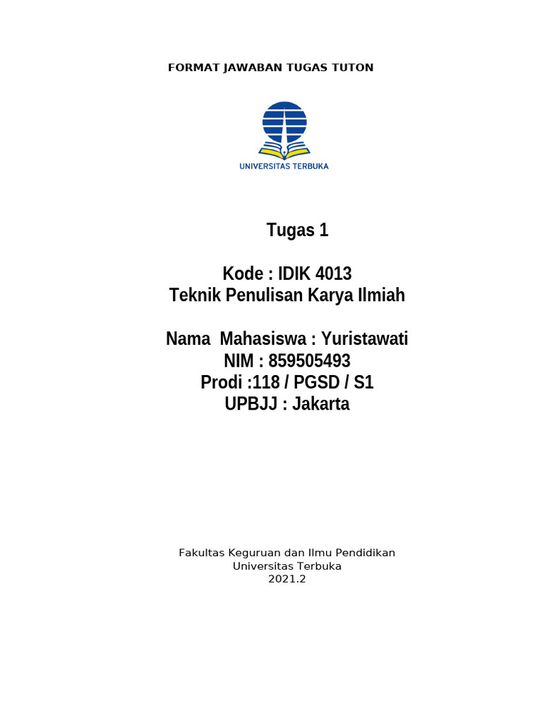 Format Jawaban Tugas (1) KARIL IDIK 4013 | PDF | Karier & Perkembangan