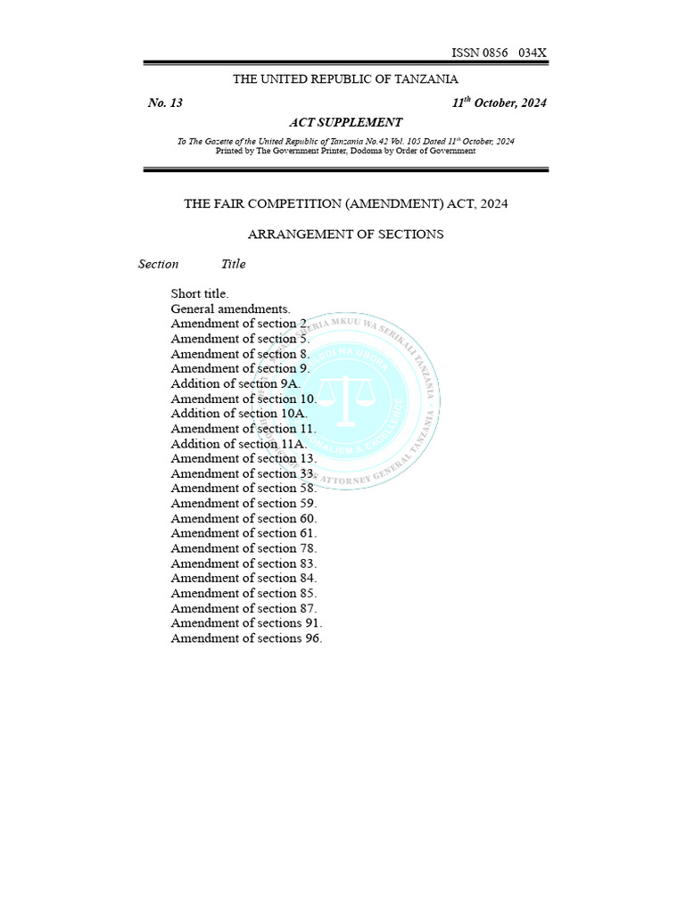 Fair Competition Amendment Act 2024 | PDF | Mergers And Acquisitions ...