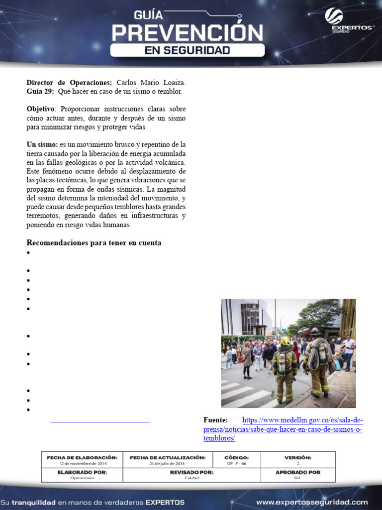 Guia # 27 de Seguridad Que Hacer en Caso de Un Sismo o Temblor | PDF | Temblores | Sismología