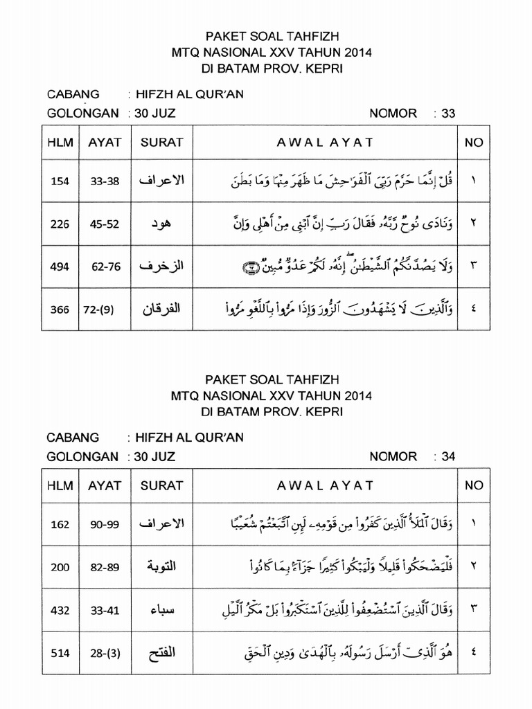 Soal Tahfidz 30 Juz | PDF