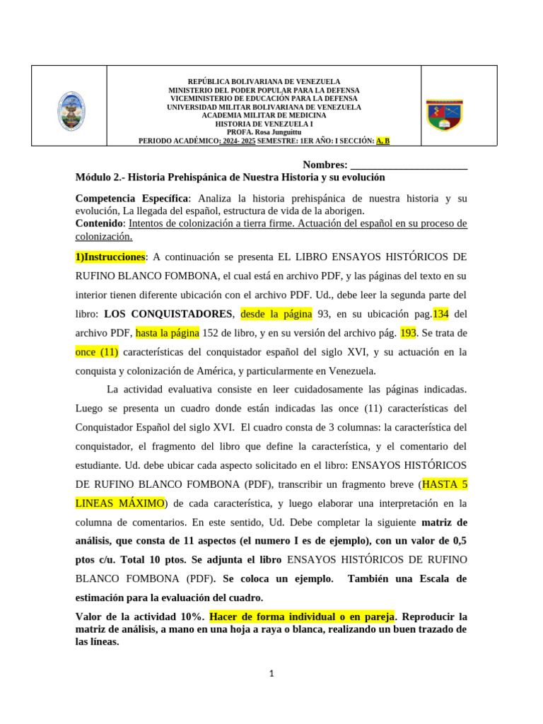 MODULO 2 - Historia Prehispánica de Nuestra Historia y Su Evolución - ACTIVIDAD EVALUATIVA (20% ...