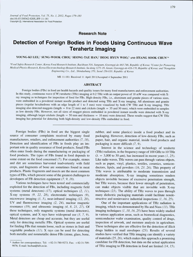 Detection of Foreign Bodies in Foods Using Continuous Wave Terahertz Imaging | PDF | Terahertz ...
