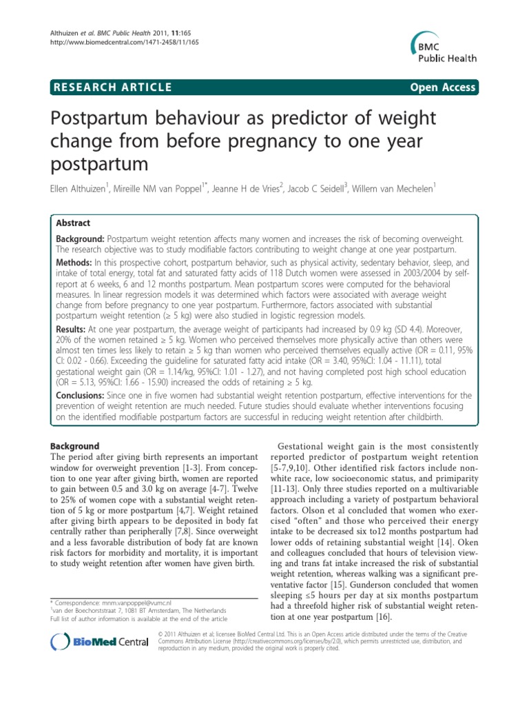 Postpartum Behaviour As Predictor of Weight Change From Before ...