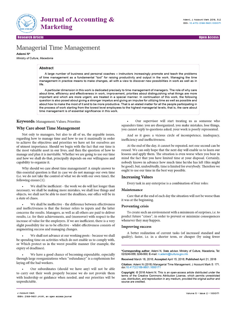 Managerial Time Management 2168 9601 1000171 | PDF | Time Management ...
