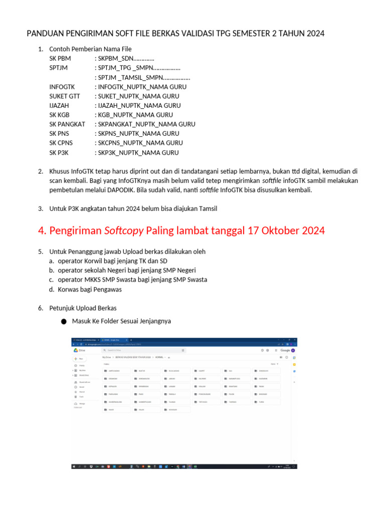 Panduan Pengiriman Soft File Berkas Validasi TPG Semester 2 Tahun 2024 | PDF