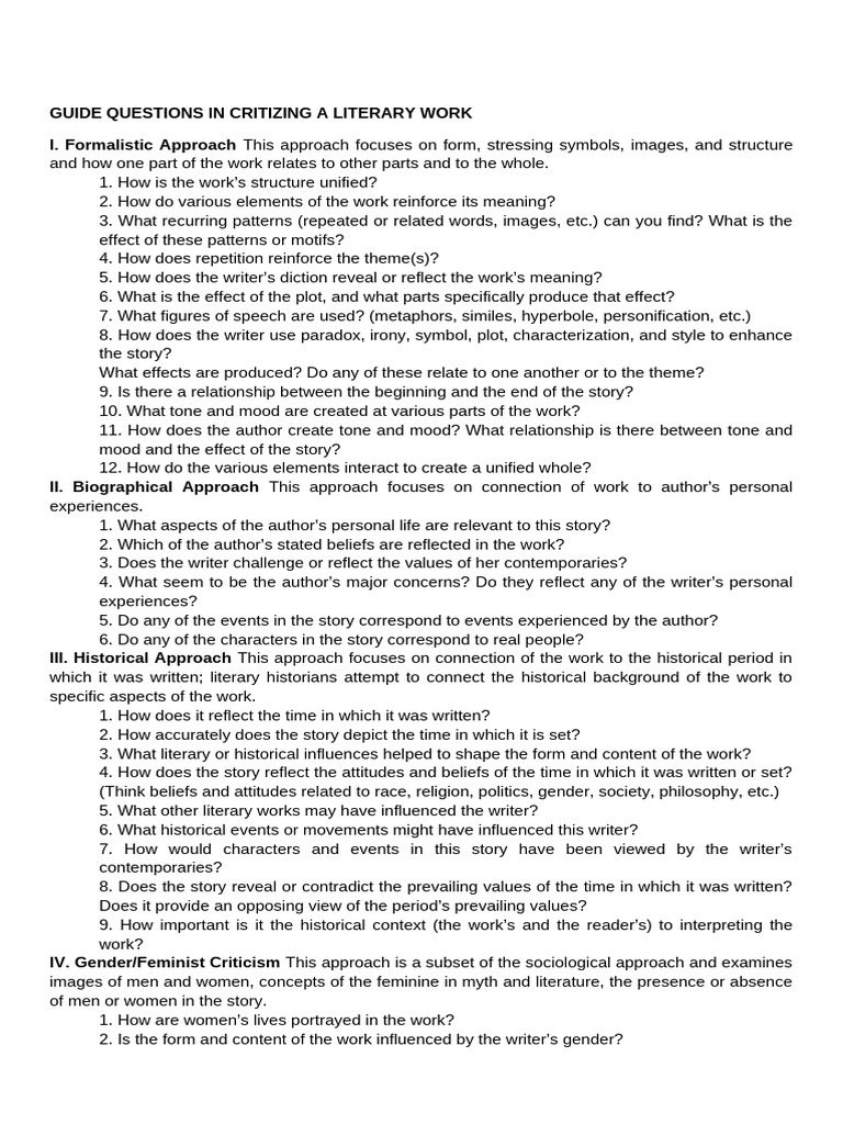 Literary Criticism Guide Questions | PDF | Id | Psychology