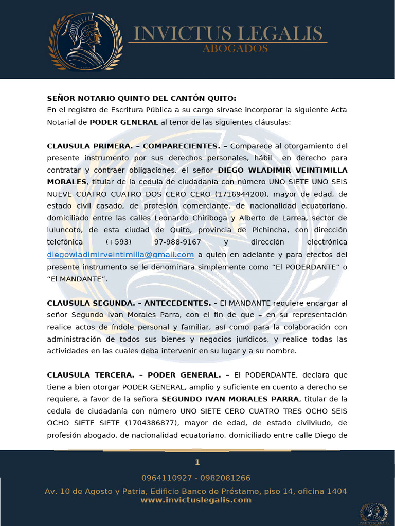 Minuta Poder General WLADIMIR | PDF | Bancos | Dinero