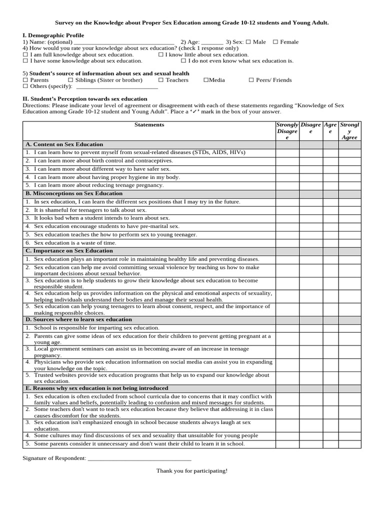 Research Instrument - Perceptions On Sex Education | PDF | Sex ...