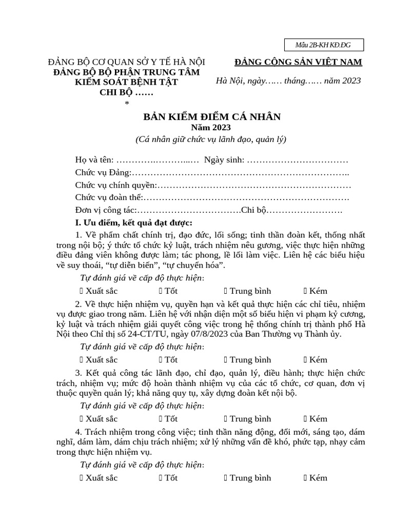 Mau 2B. Ban Kiem Diem CA Nhan Giu Chuc Vu | PDF