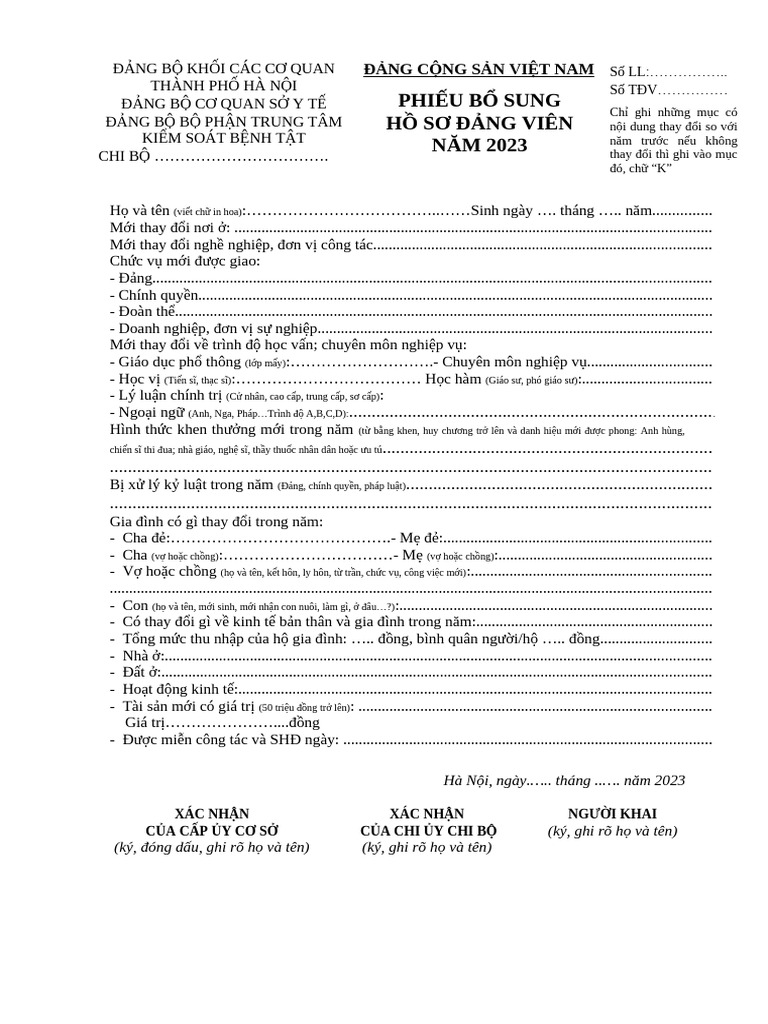 Mau Phieu Bo Sung Ho So Dang Vien | PDF