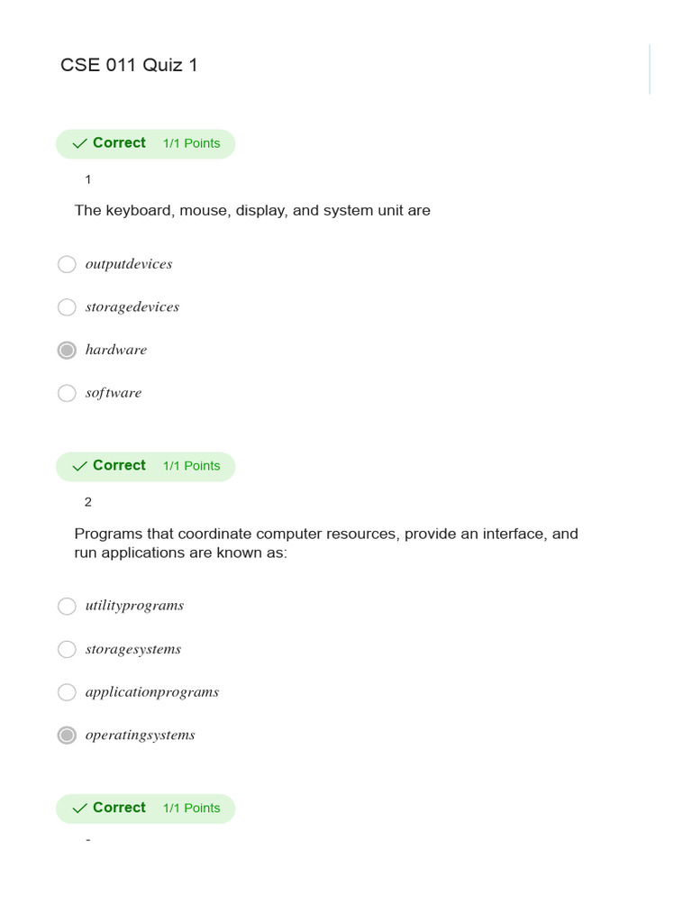CSE 011 Quiz 1 | PDF | Computer Data Storage | Computer File