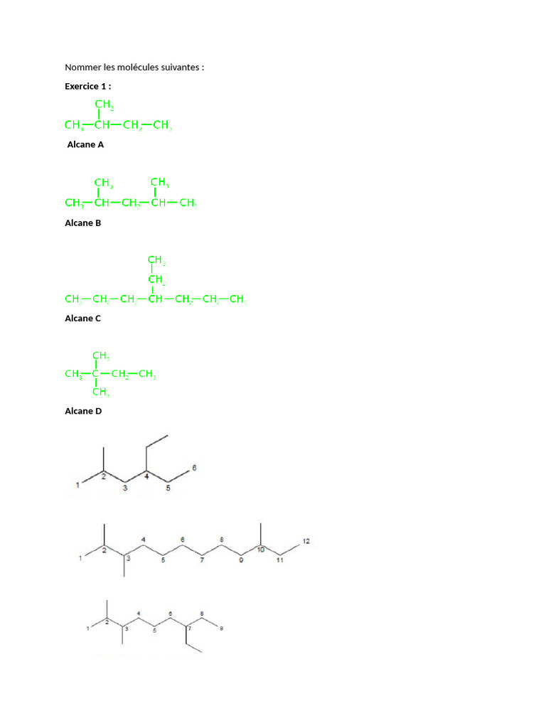 Exercice Nomenclature Les Alcanes | PDF