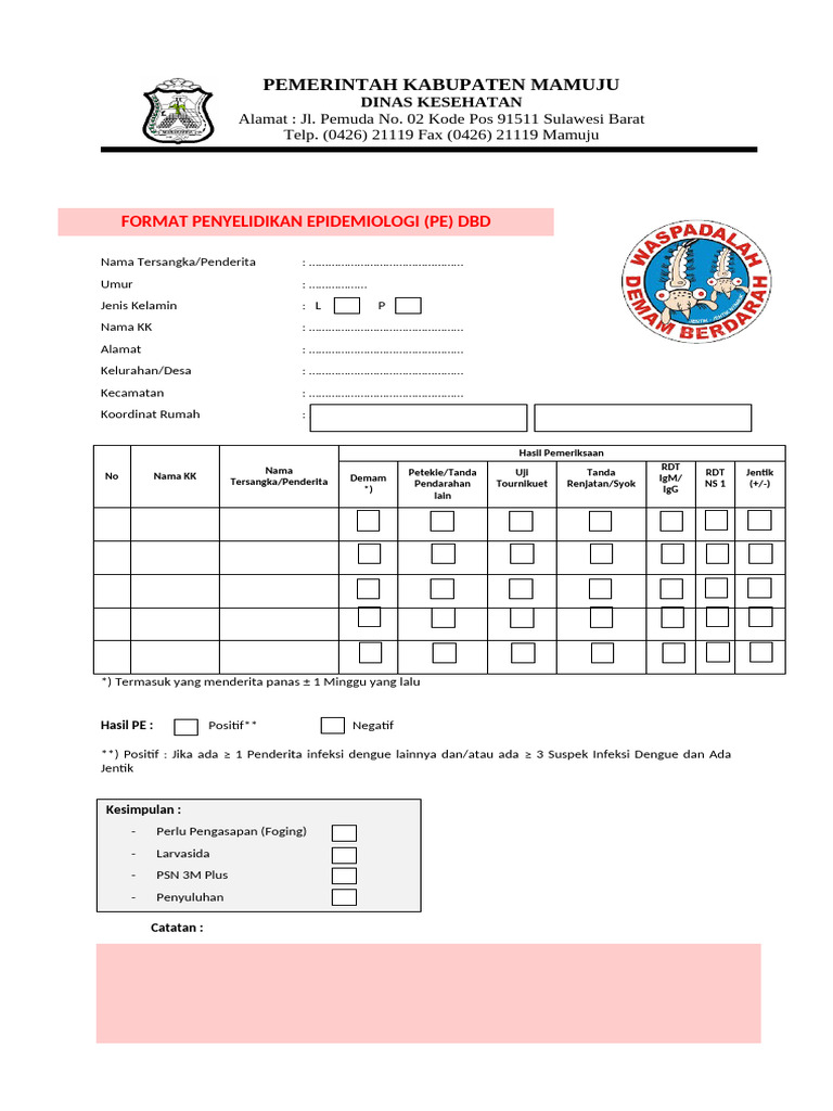 Formulir Penyelidikan Epidemiologi DBD | PDF