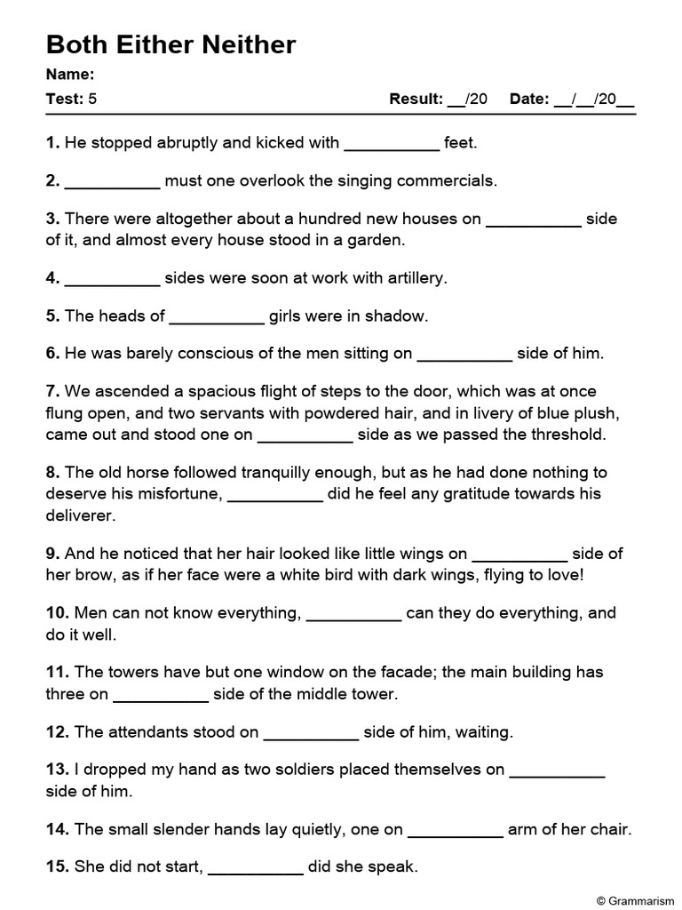 Grammarism Both Either Neither Test 5 1551035 Pdf Foreign Language