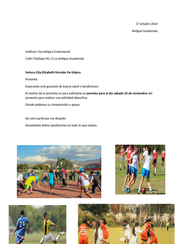Carata Permiso Actividada Deportiva | PDF