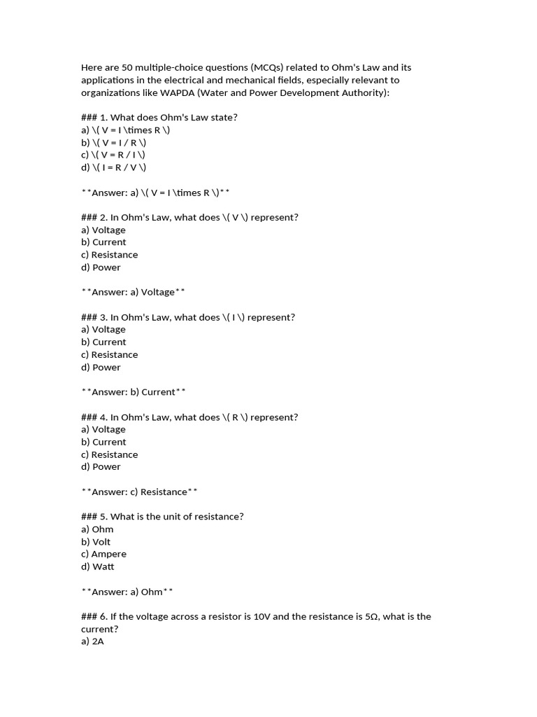 Here Are 50 Multipleof Ohm Laws | PDF | Electrical Resistance And ...