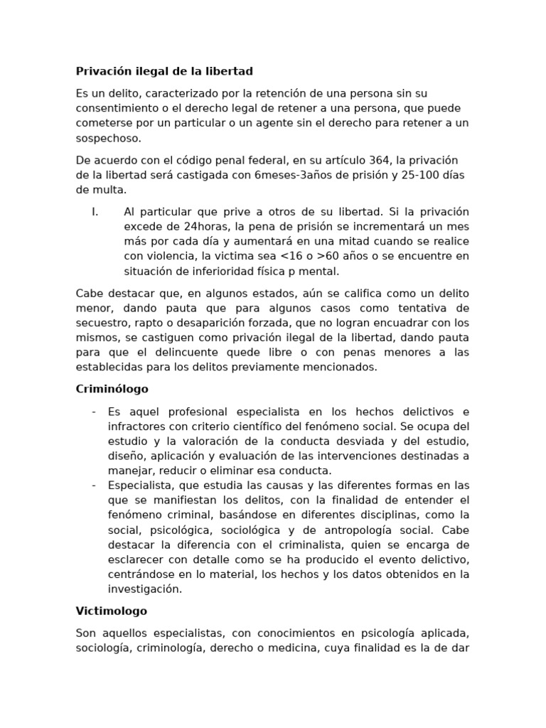Privación Ilegal de La Libertad | PDF | Sicología | Secuestro