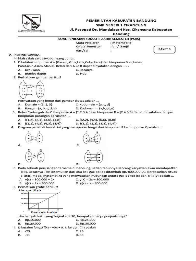Soal Psas MTK Kelas 8 Paket B | PDF