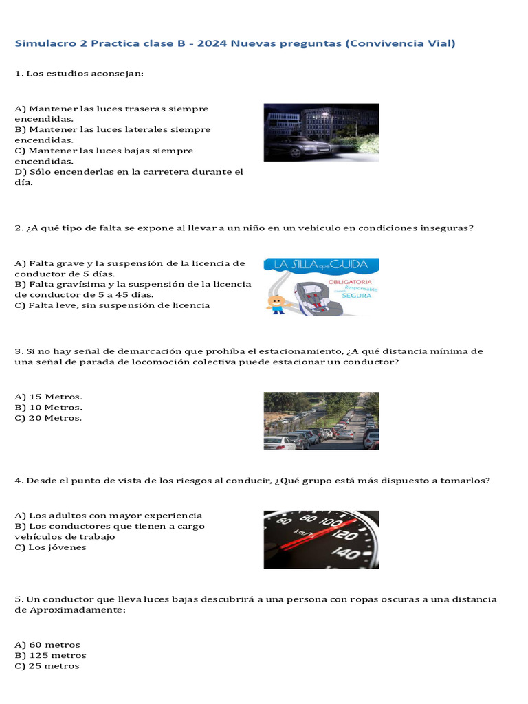 Simulacro 2 Practica Clase-B 2024 | PDF | Neumático | Dormir