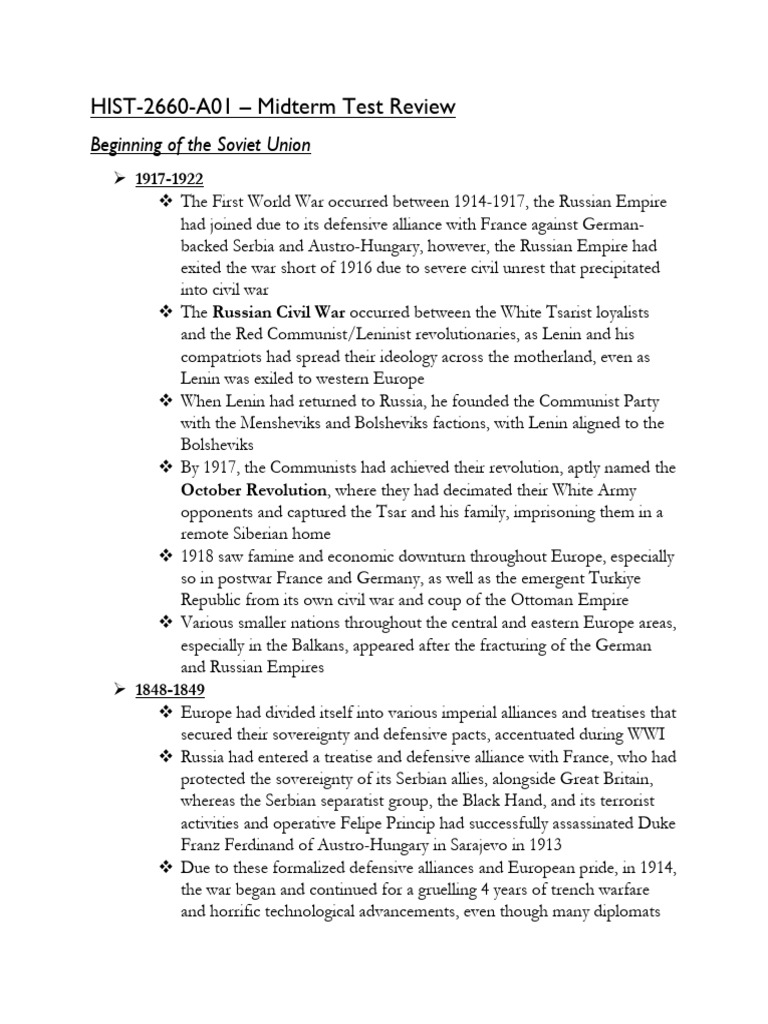 HIST-2660-A01 - Midterm Study Guide | PDF | Vladimir Lenin | Communism
