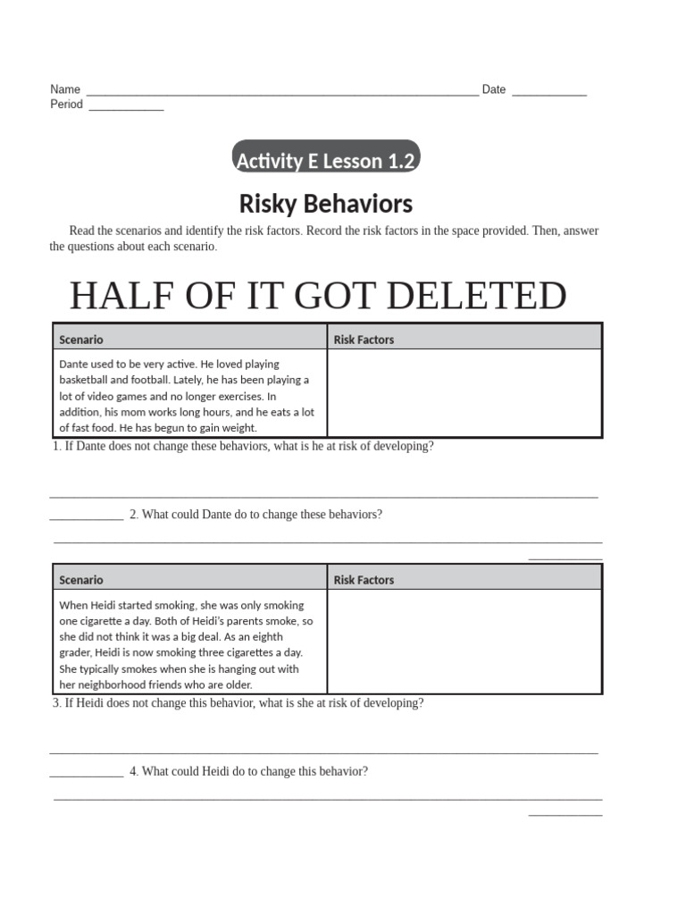 Lesson 1.2 RIsky Behaviors PDF | PDF | Risk | Behavior