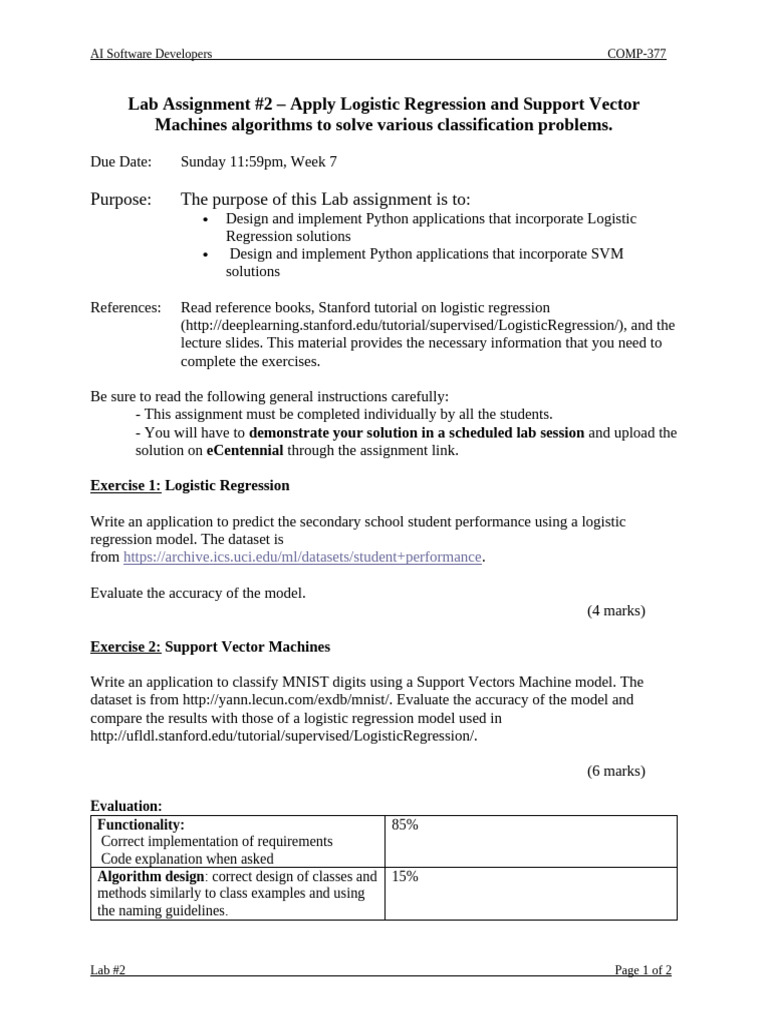 COMP-377 Lab Assignment 2 - F21 | PDF | Support Vector Machine | Theoretical Computer Science