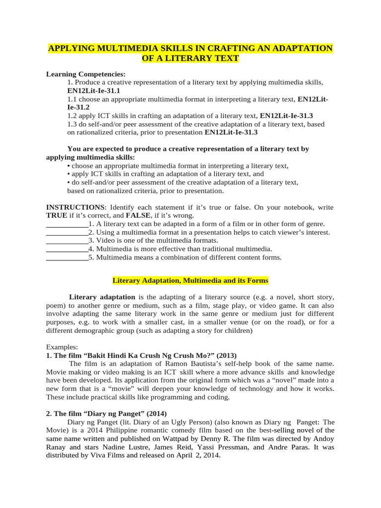 Literary Adaptation Multimedia and Its Forms | PDF | Multimedia | Video