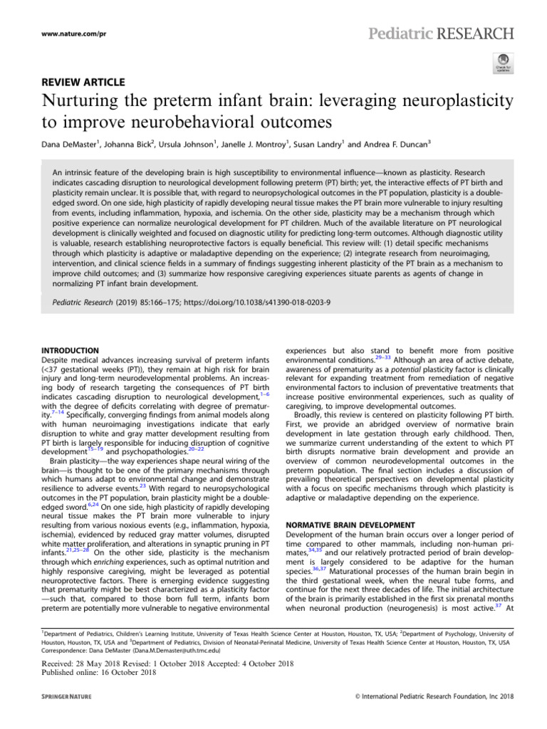 Nurturing The Preterm Infant Brain: Leveraging Neuroplasticity To ...