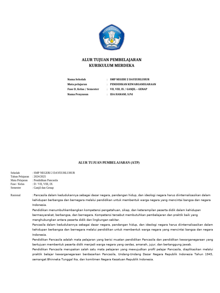 FORMAT ATP PKN - 2024.2025 | PDF | Sains & Matematika