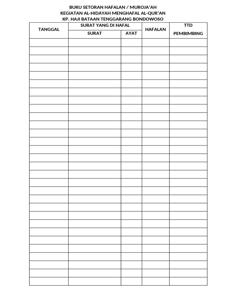 Buku Setoran Hafalan Potrait | PDF