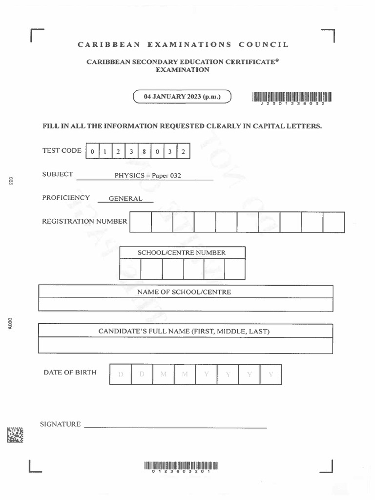 Physics Paper 032 Jan 2023 Csec | PDF