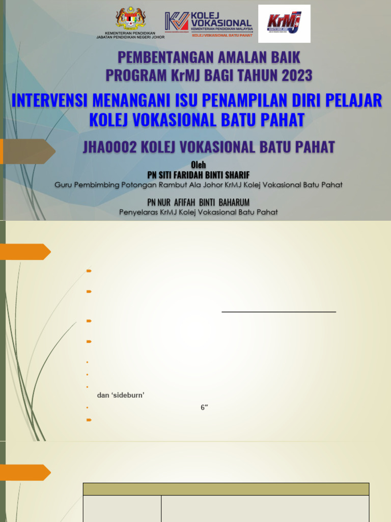 AMALAN BAIK KRMJ KEMPEN RAMBUT ALA JOHOR KVBP 2023 | PDF