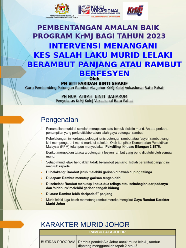 AMALAN BAIK PROGRAM KRMJ 2023 Potongan Rambut Ala Johor | PDF