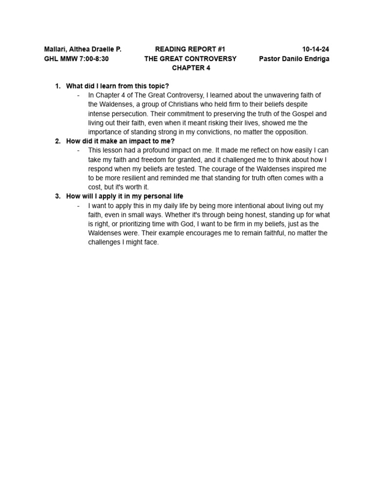 Reading Report GHL | PDF | Self-Improvement