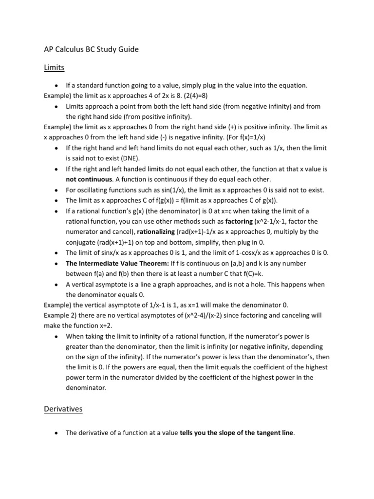 AP Calculus BC Study Guide | PDF | Integral | Maxima And Minima