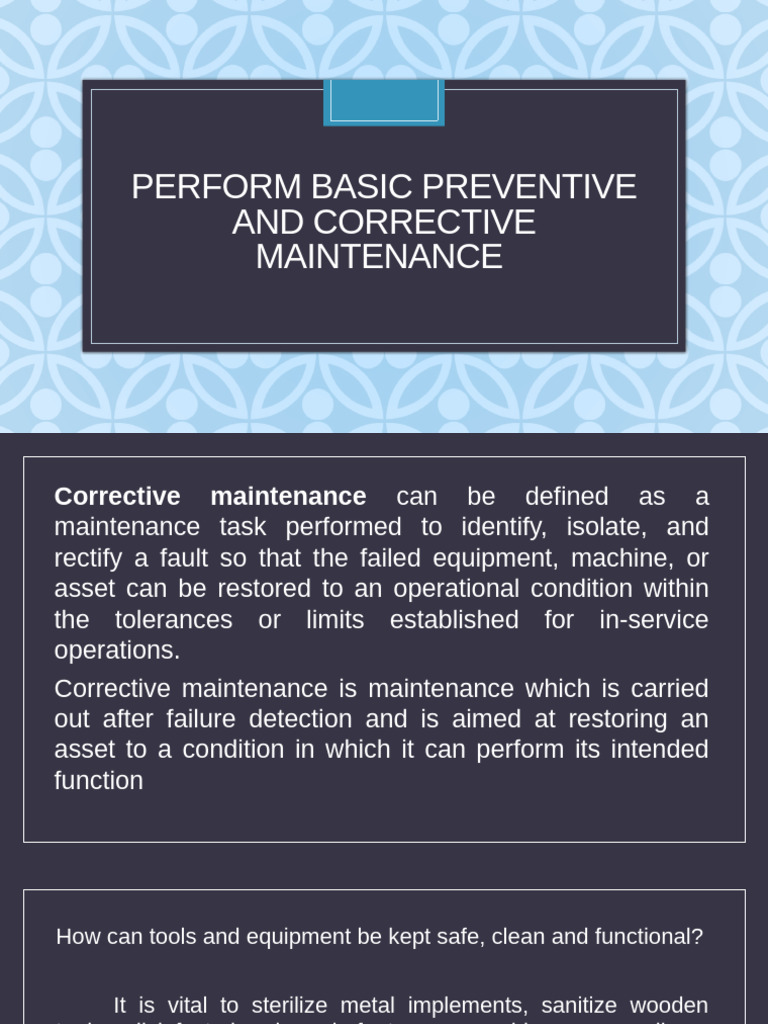 Perform Basic Preventive and Corrective Maintenance | PDF | Disinfectant | Sterilization ...
