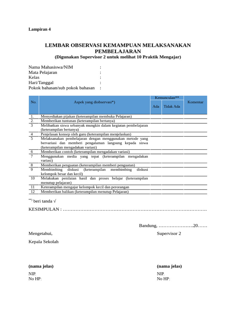 Lembar Observasi | PDF | Karier & Perkembangan