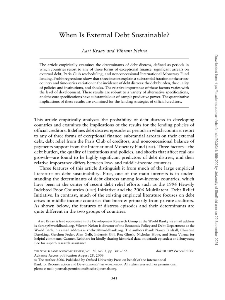 When Is External Debt Sustainable? | PDF | Debt | Heavily Indebted Poor ...