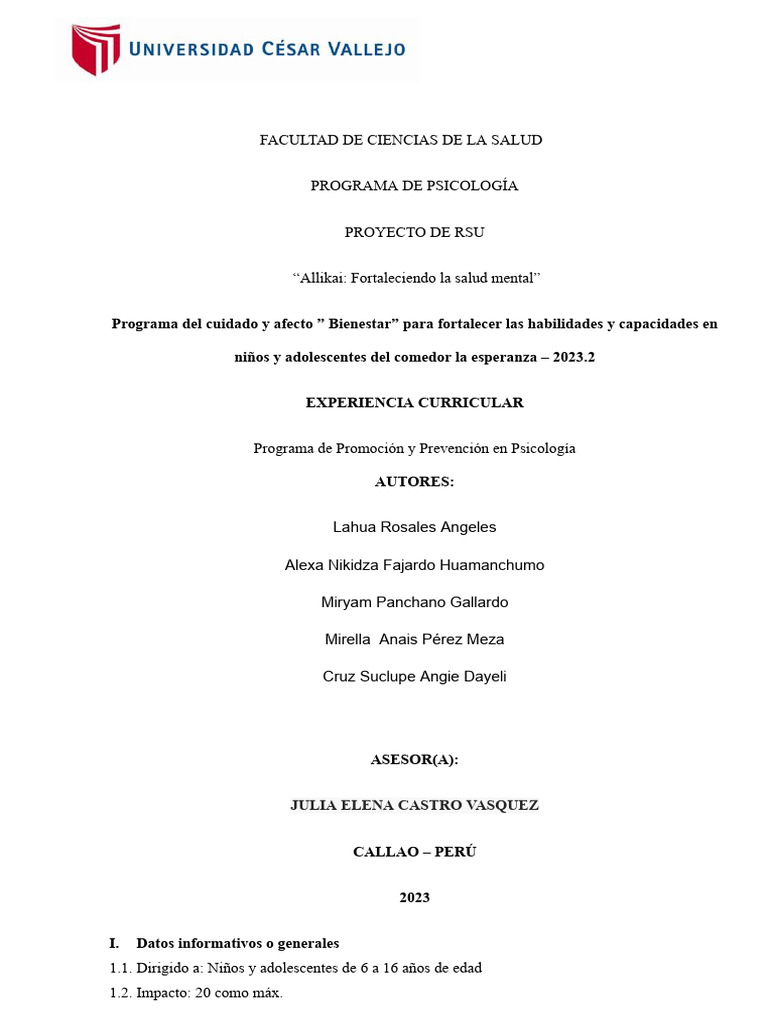 Programa "Allikai" para Niños y Adolescentes | PDF | Las emociones ...