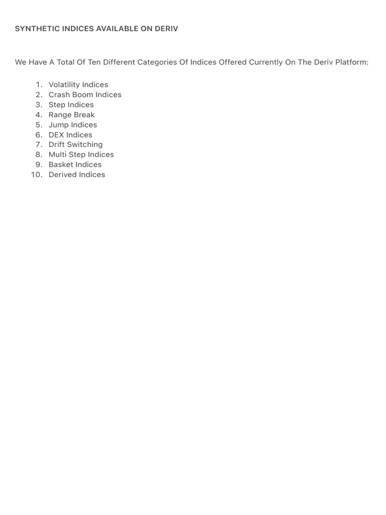 Synthetic Indices on Deriv Platform | PDF | Computers
