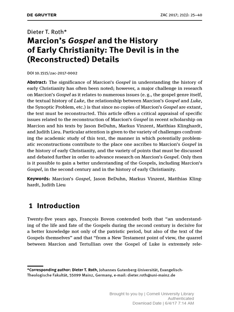 Marcion S Gospel and The History of Earl | PDF | Gospel Of Luke | Gospels