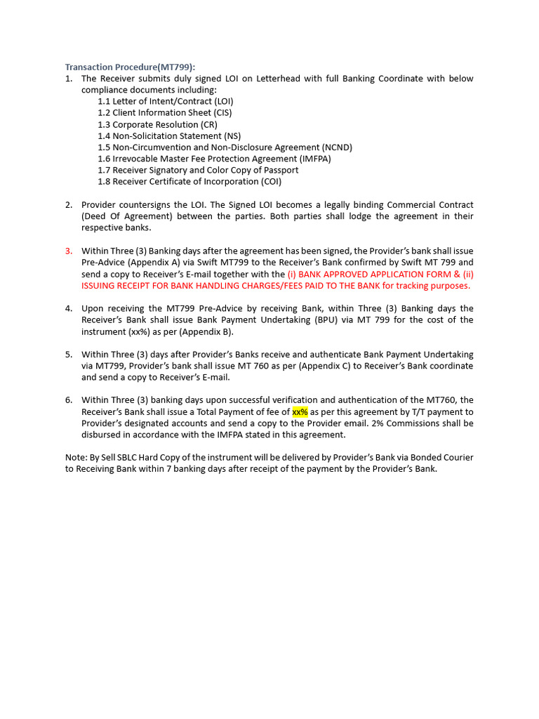 MT799 FRESH-CUT SBLC Transaction Procedure-26012024 | PDF | Letter Of ...